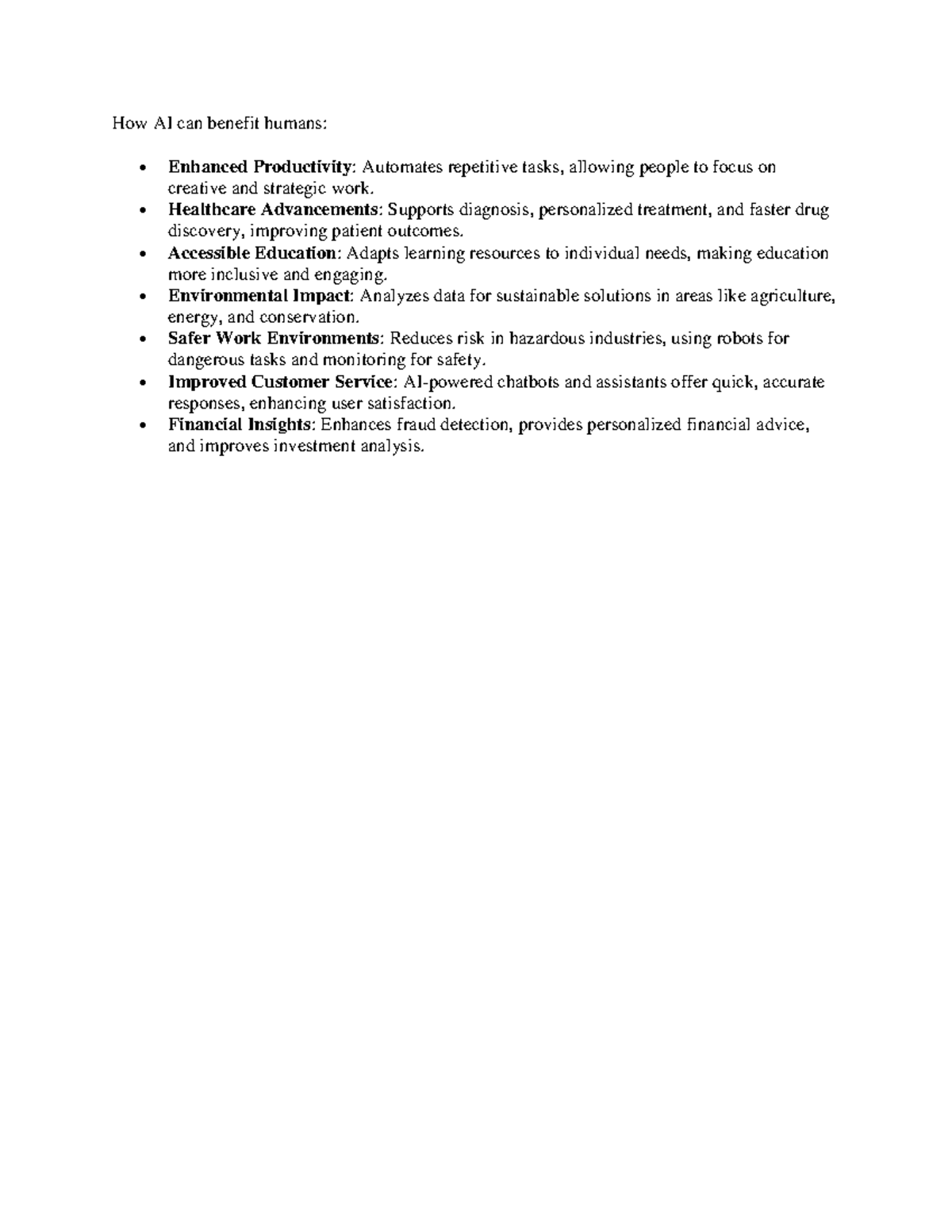 How AI benefits Humans - notes. - How AI can benefit humans: Enhanced ...