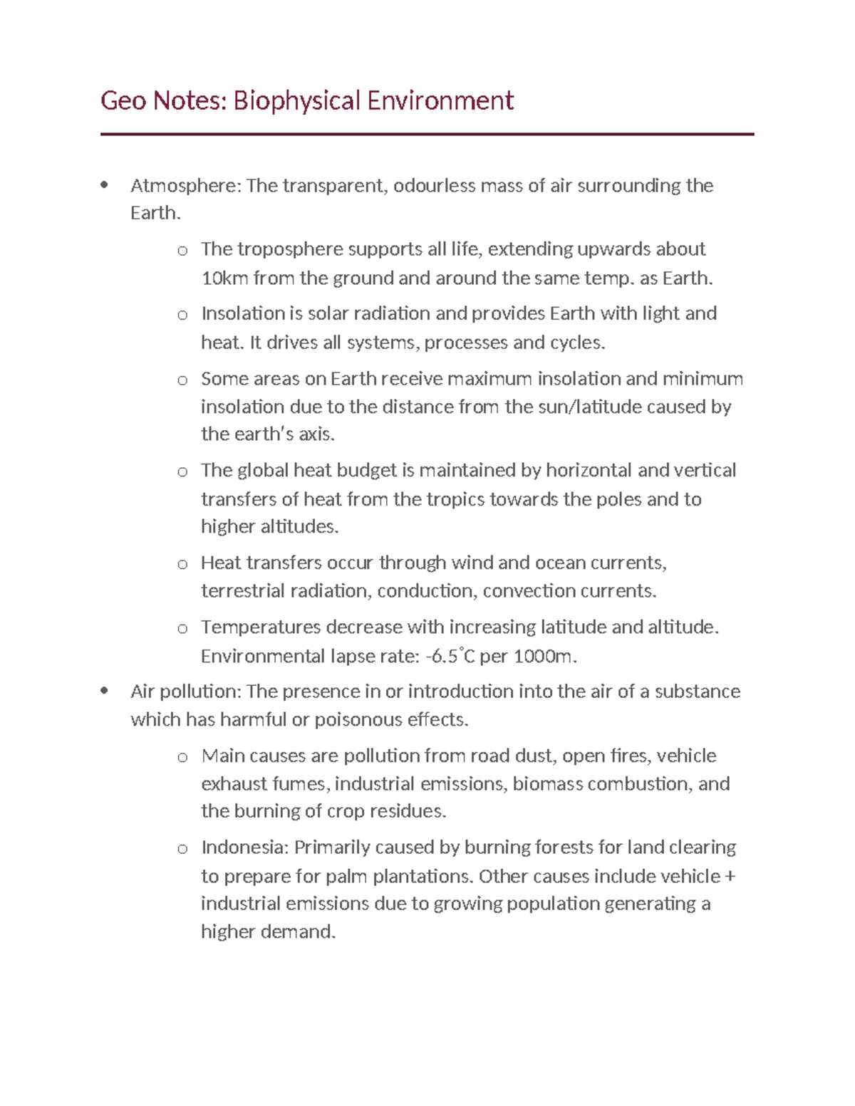 Notes on Biophysical Environment - Geo Notes: Biophysical Environment ...
