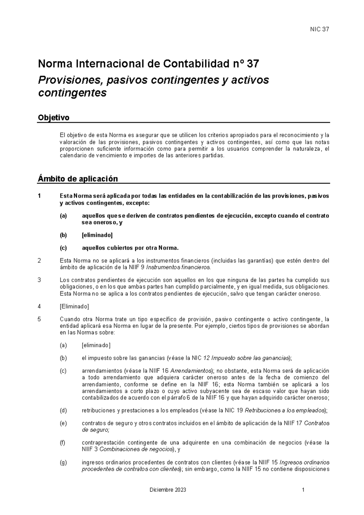 NIC 37.diciembre 23 - Resumen contabilidad - Norma Internacional de ...