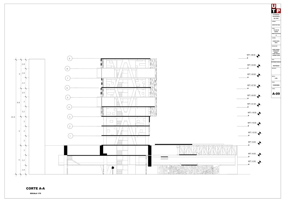 Corte A-A 13 - Resumen Dibujo arquitectónico II - NPT +6 NPT +9 NPT +12 ...