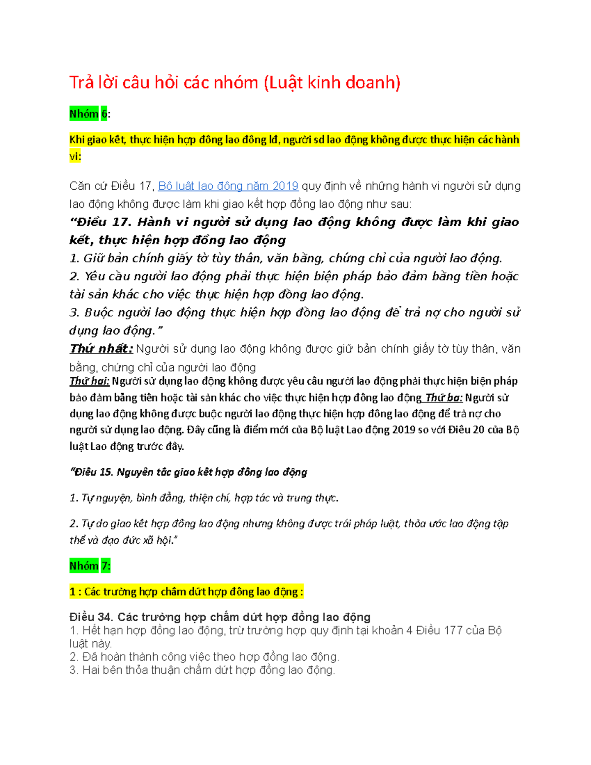 Trả lời câu hỏi các nhóm - mnjn - Tr ả ờl i câu h i các nhóm (Lu t kinh ...