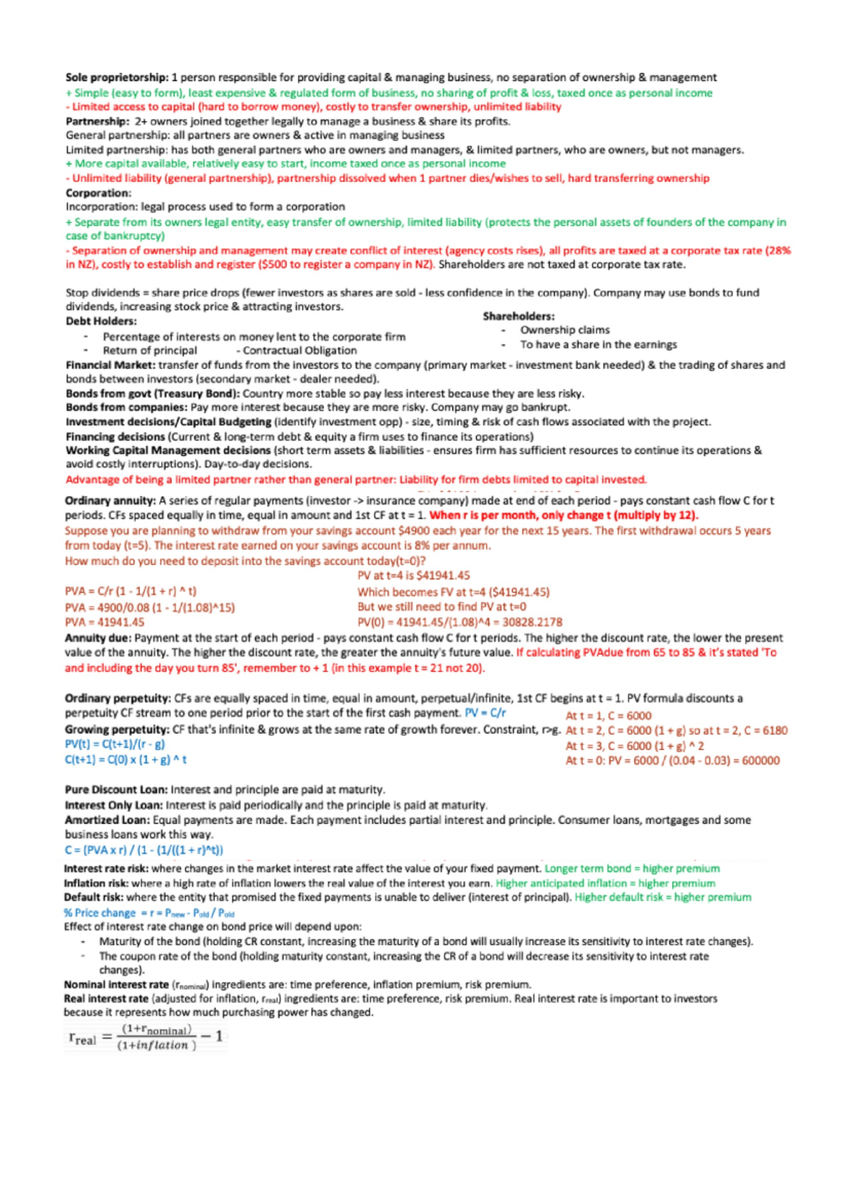 BSNS 114 Cheat sheet - Financial Decision Making - Studocu