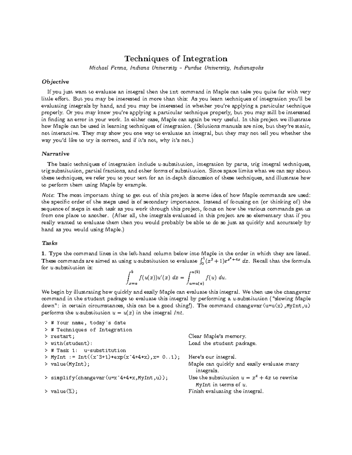 CP#4 Chapter 7.1 Techniques of Integration - Techniques of Integration ...