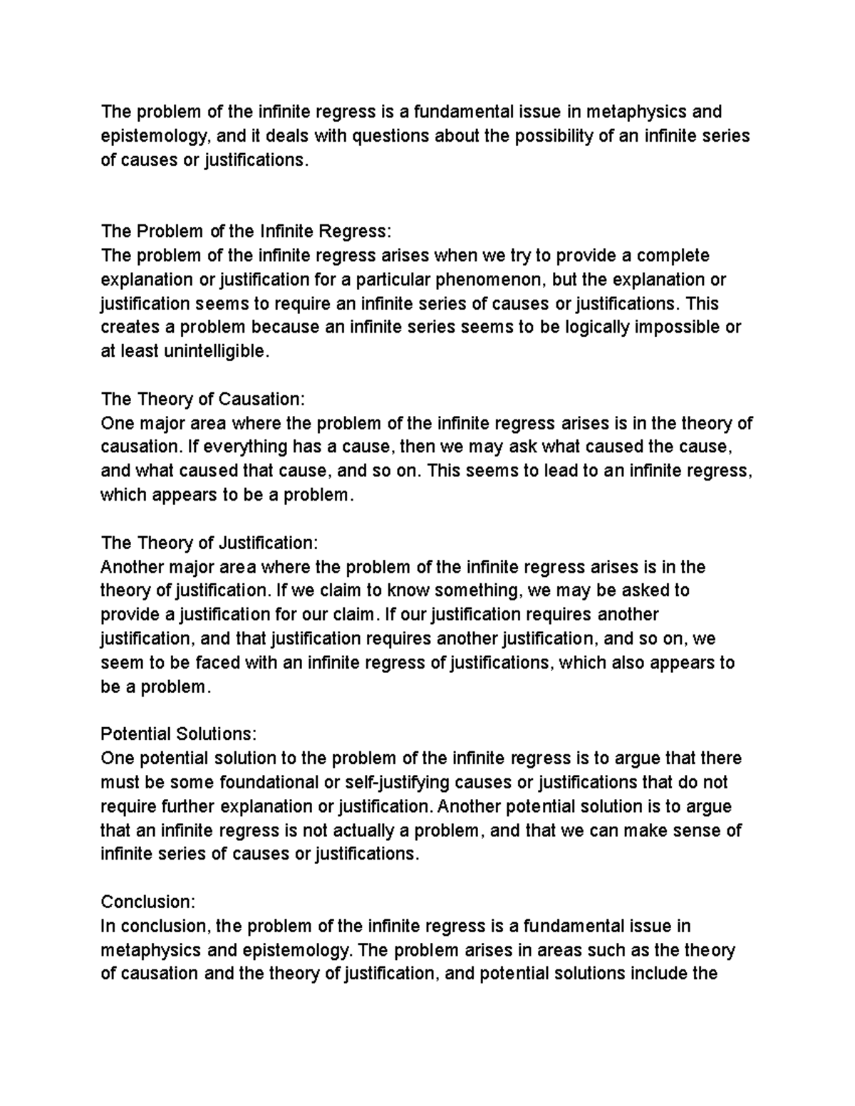 The Problem of the Infinite Regress - The Problem of the Infinite ...