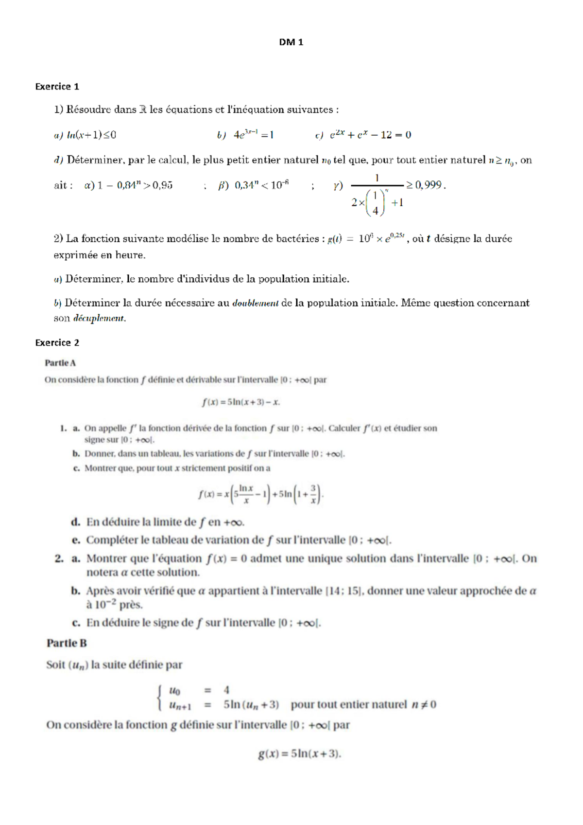 DM 1 - Mathématiques - DM Exercice Exercice - Studocu