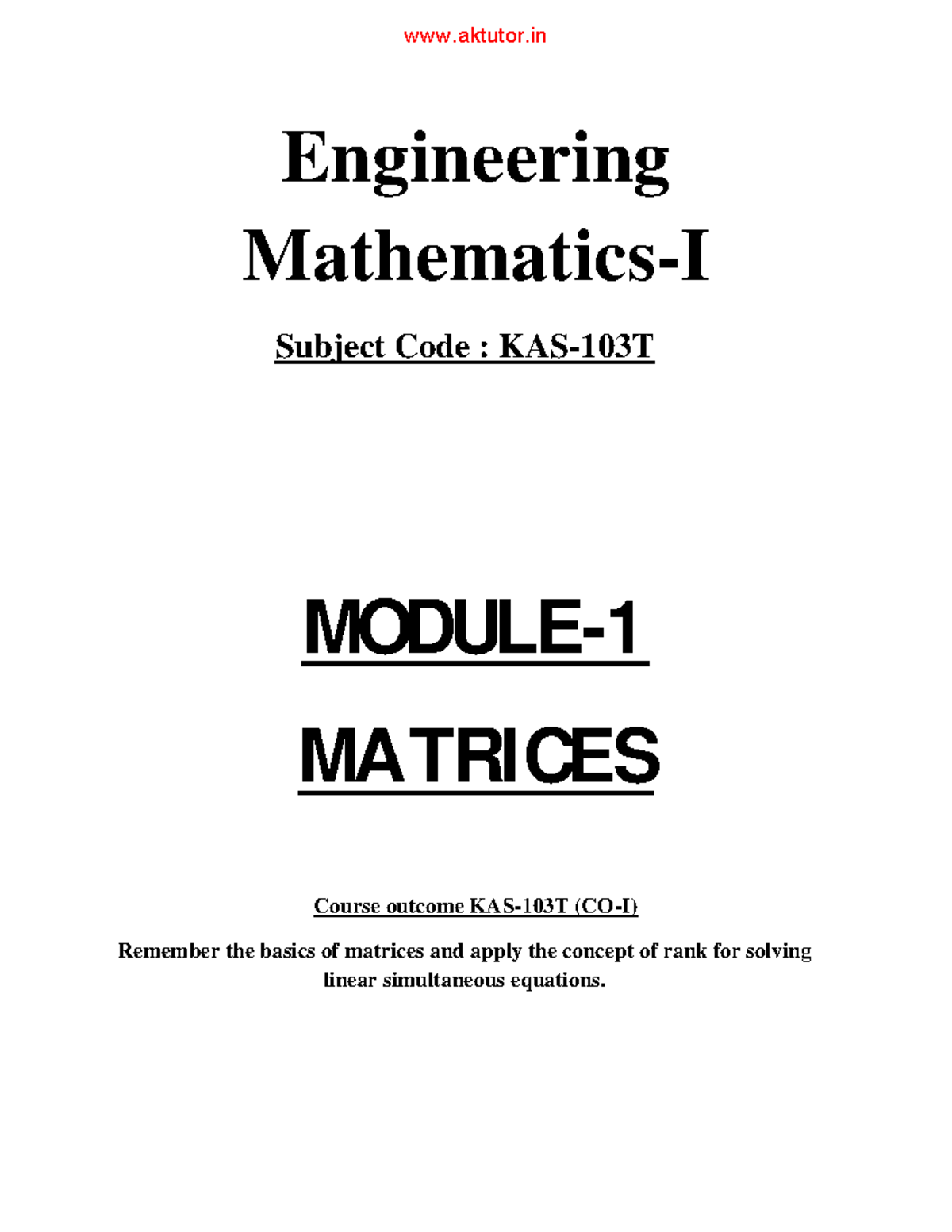 Mathematics I All Unit Notes Btech Engineering Mathematics I Subject Code Kas 103t Module