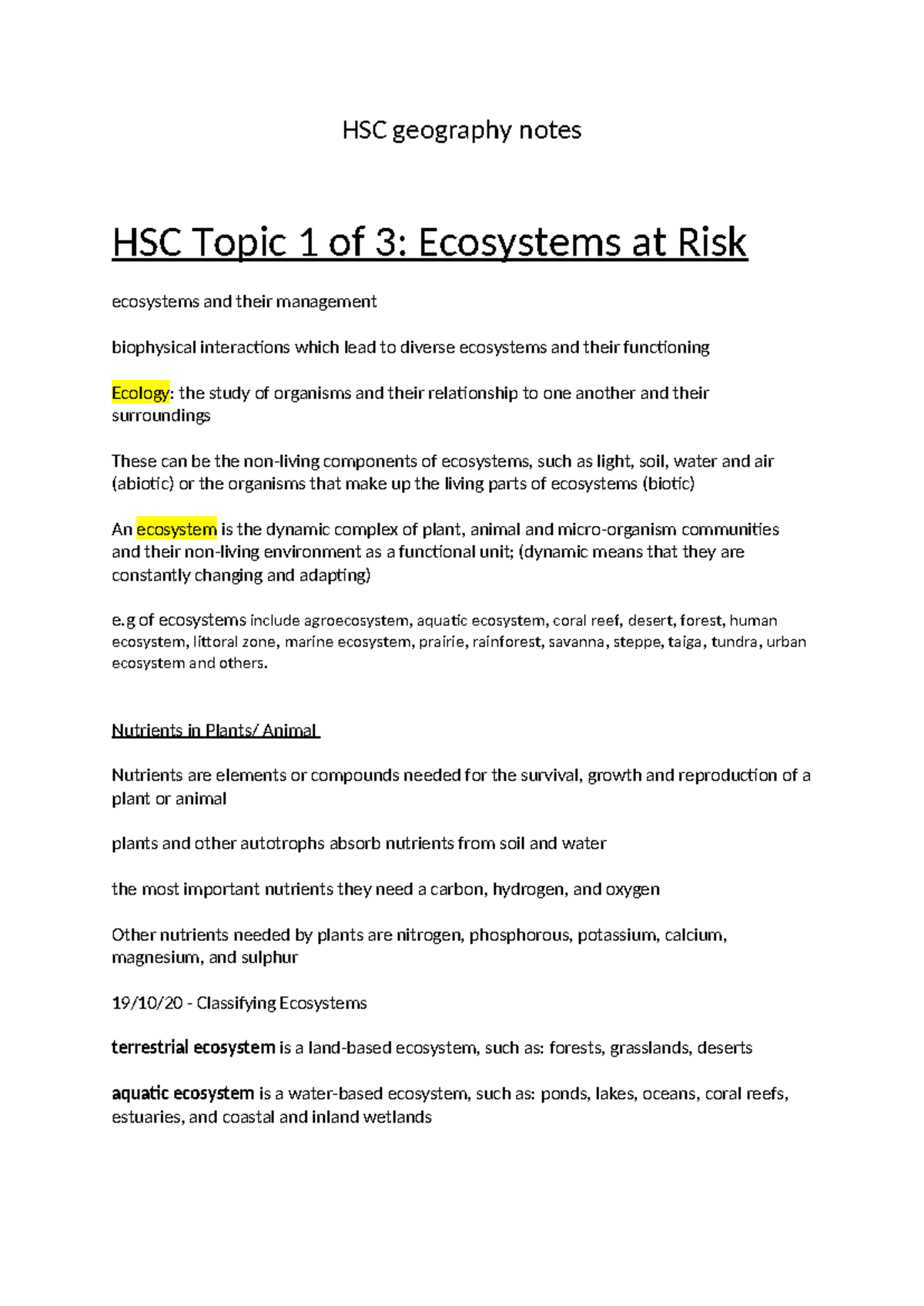 HSC geography notes for Ecosystems AT RISK - HSC geography notes HSC ...