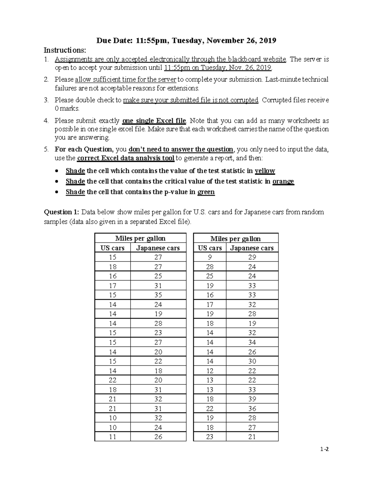 Assignment - qdm - 1- Due Date: 11:55pm, Tuesday, November 26, 2019 ...