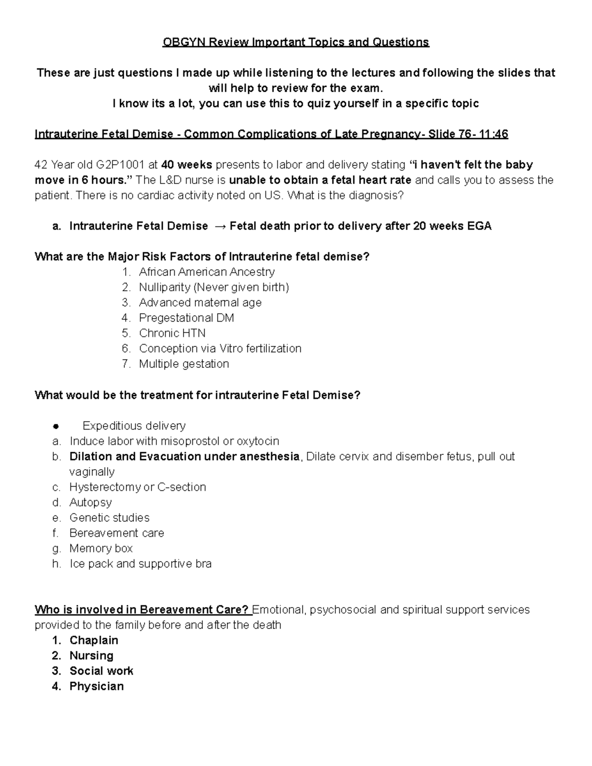 Obgyn Important Topics and Questions - OBGYN Review Important Topics ...