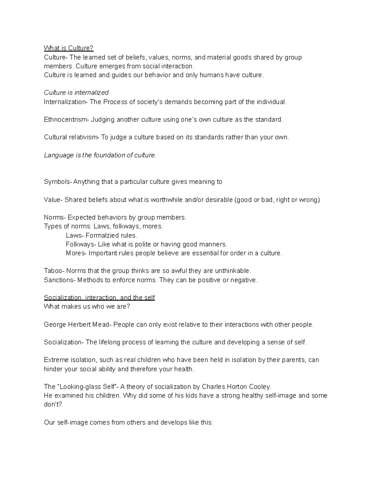 Intro to Sociology Lecture Notes 2 - What is Culture? Culture- The ...