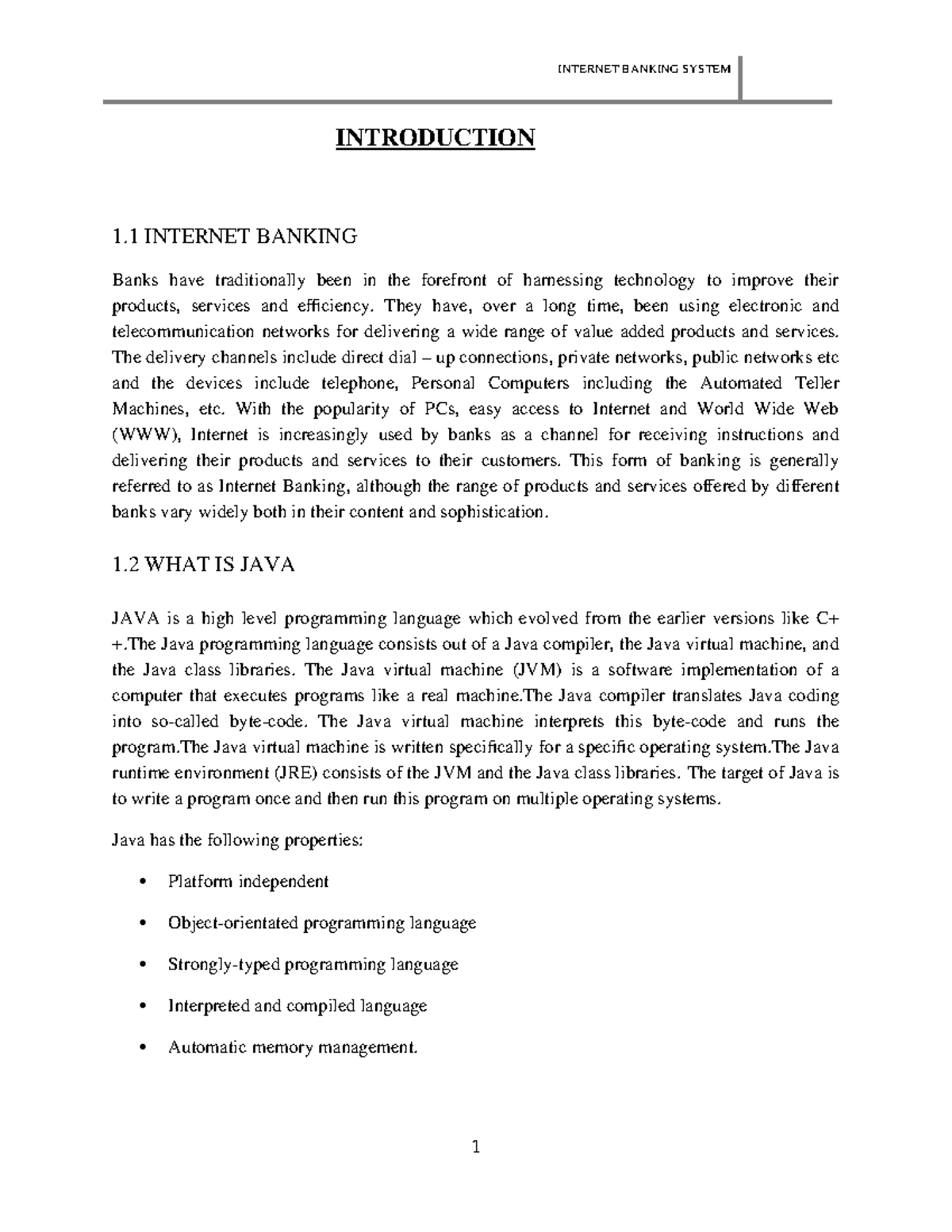 Internet Banking Java Project report (1) converted - INTRODUCTION 1 ...