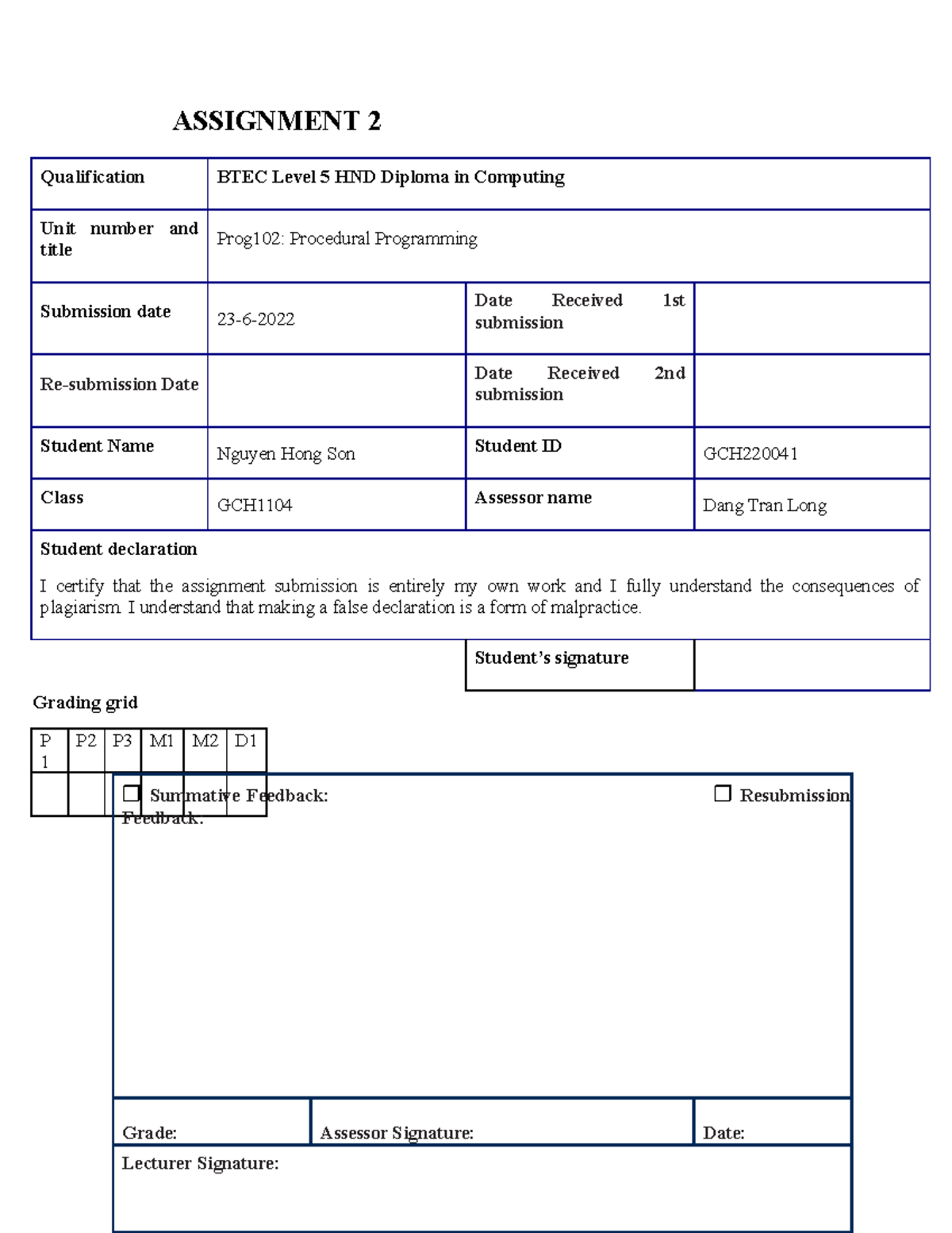 Asm 2 Procedural Programming Assignment 2 Qualification Btec Level 5 Hnd Diploma In Computing
