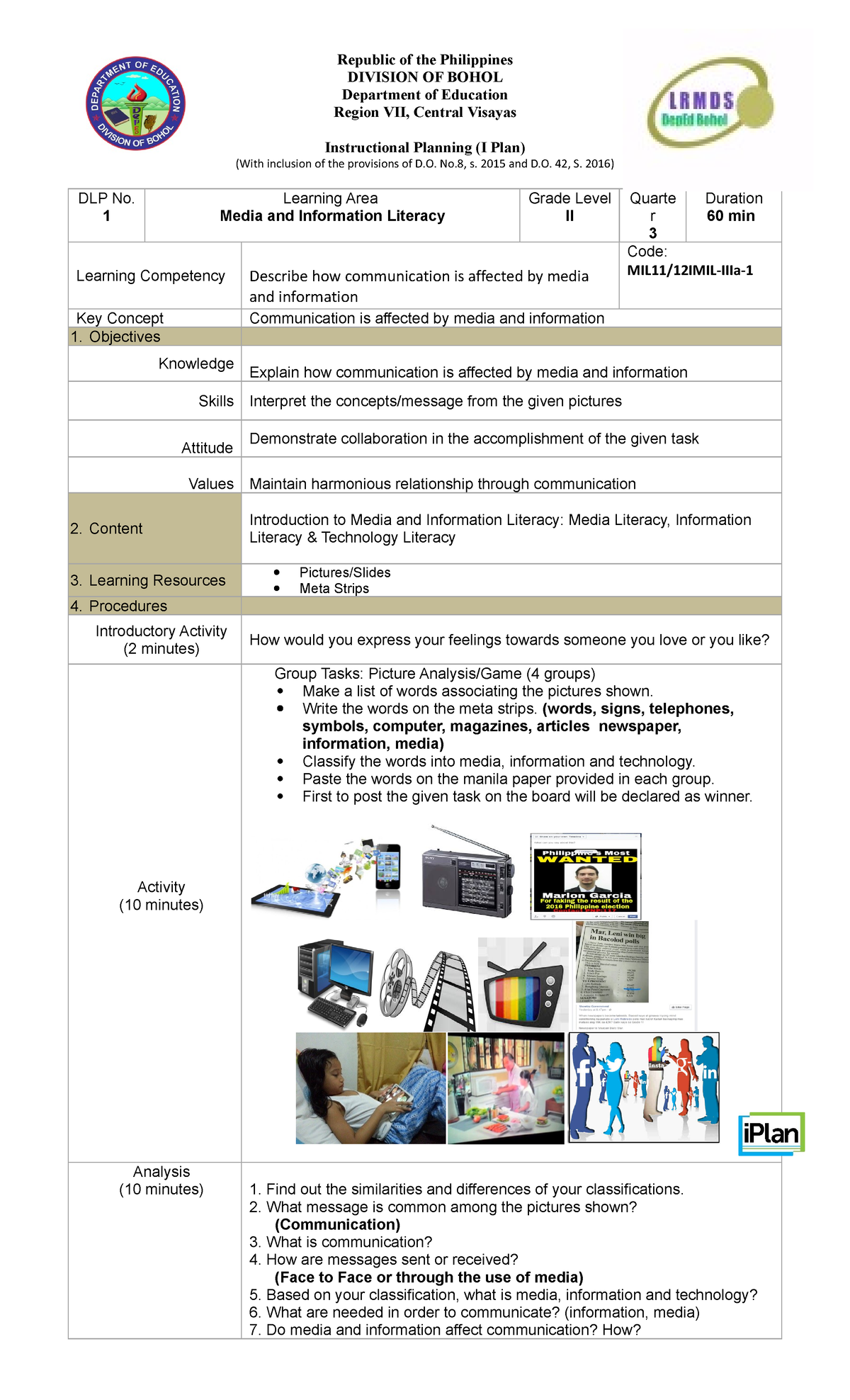 Mil DLP- new Q3 1 - LESSON PLAN - Republic of the Philippines DIVISION ...