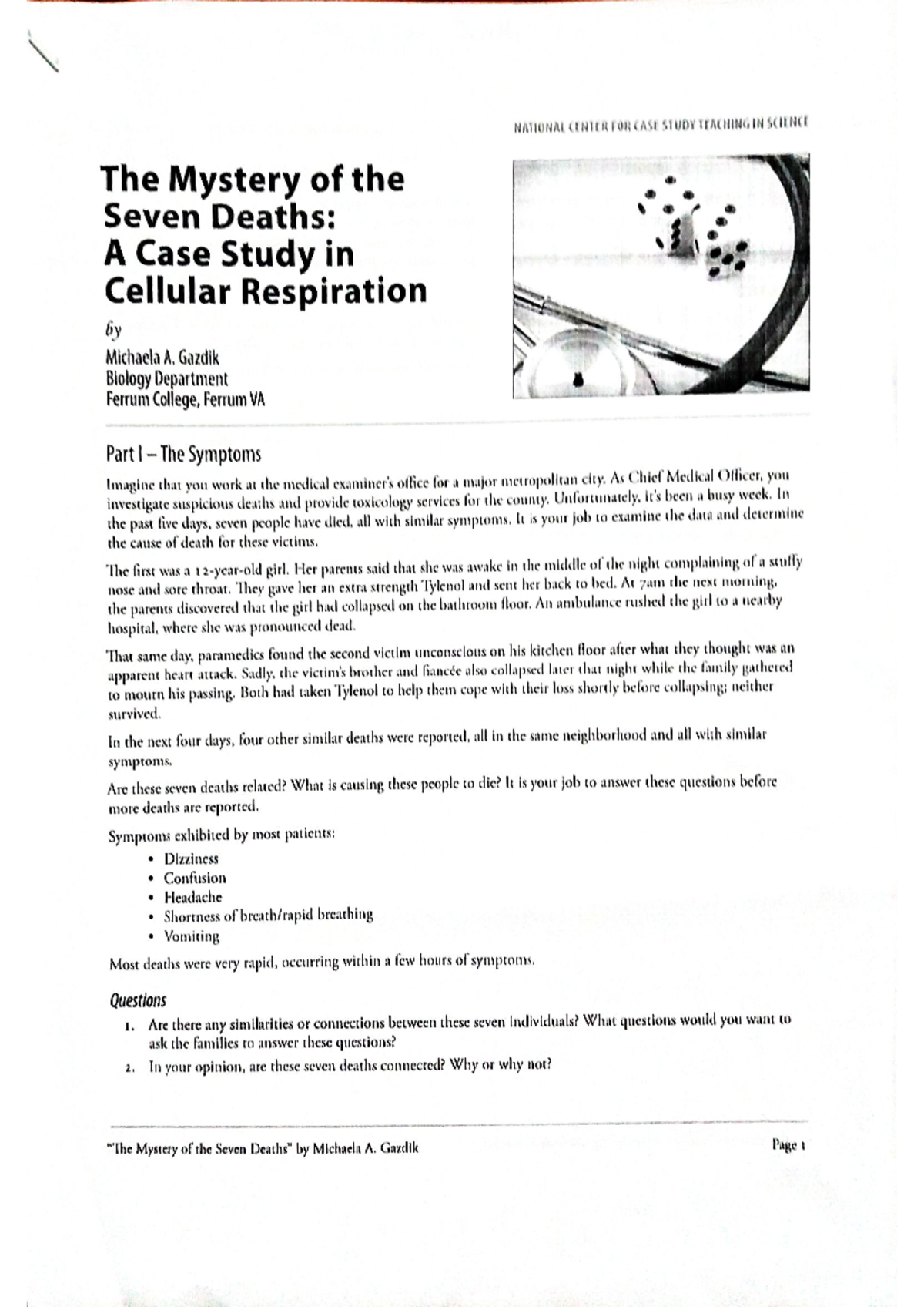 Case study 3 - NATIONAL CENTERFOR CASE STUDY TEACHING IN SCIENCE The ...