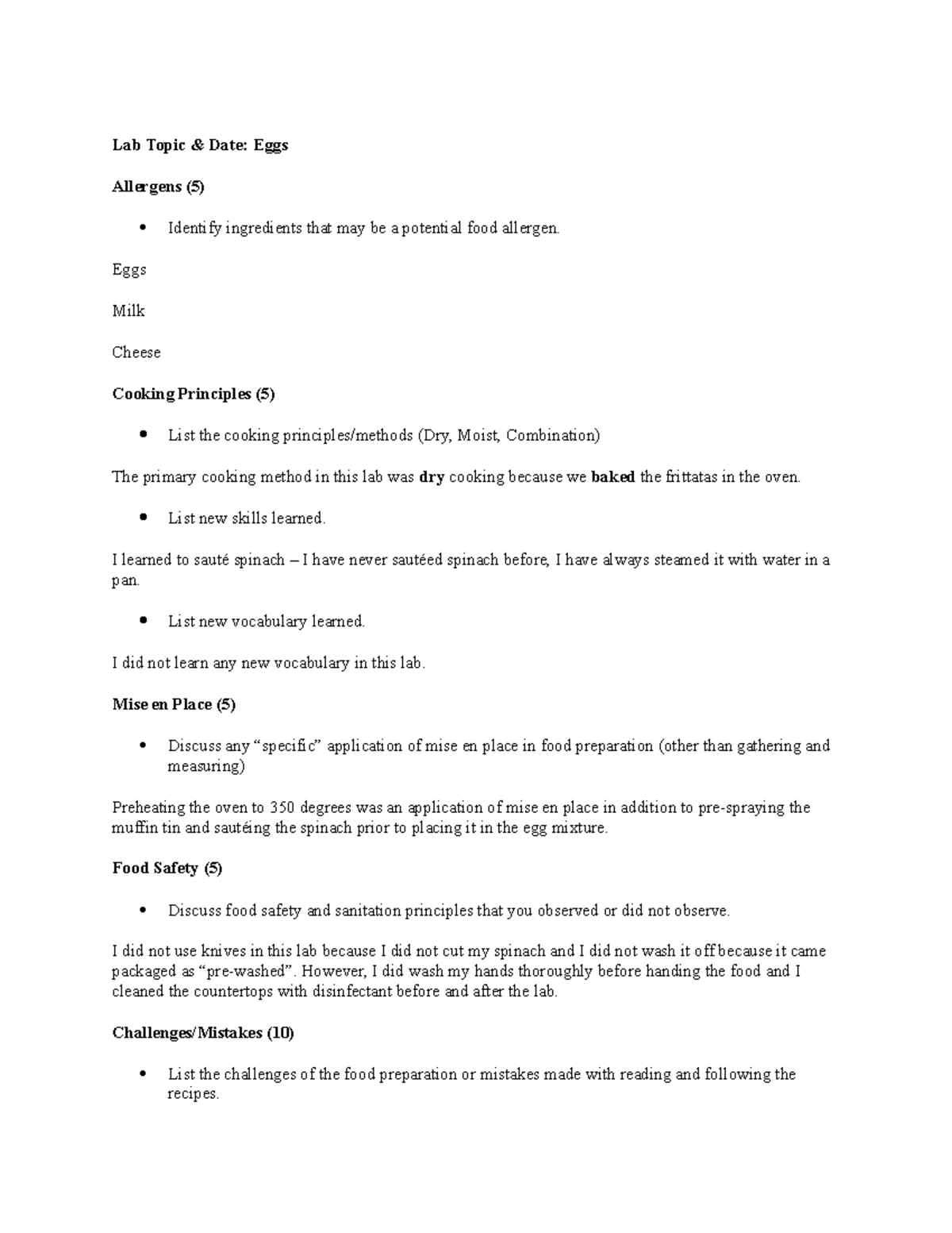 Egg Lab Report - Lab Topic & Date: Eggs Allergens (5) Identify ...