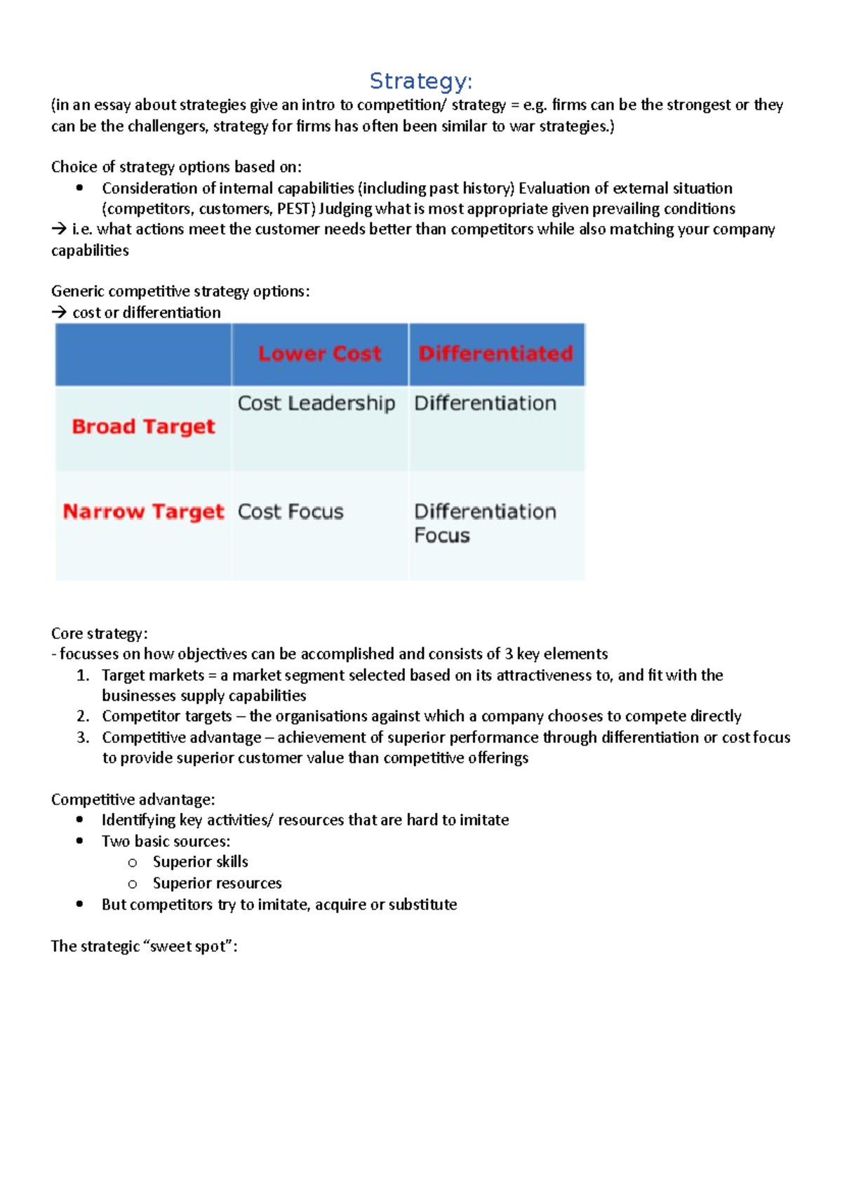 7 - Strategy - Condensed notes - Strategy: (in an essay about ...