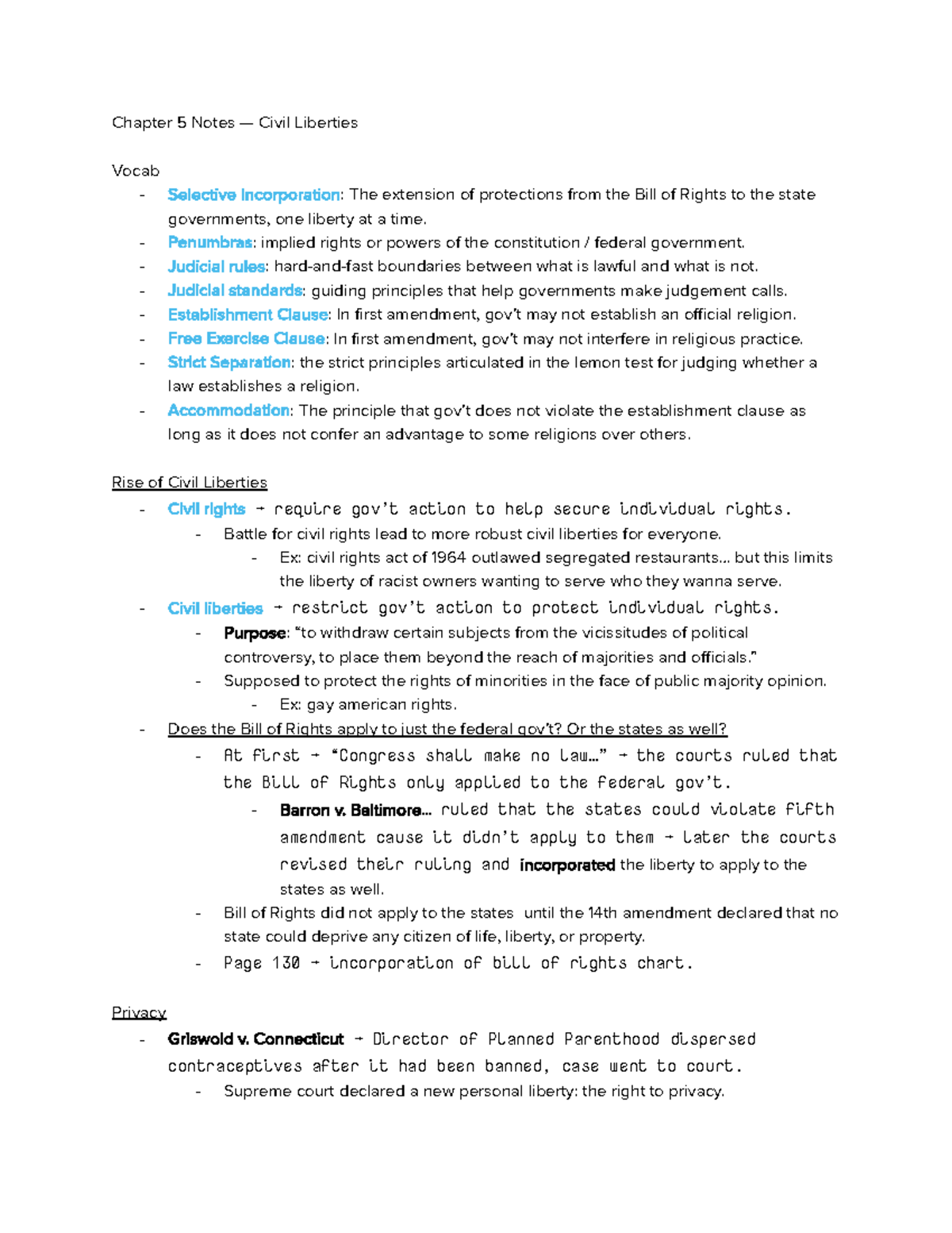 American Politics Chapter 5 Notes - Chapter 5 Notes — Civil Liberties ...