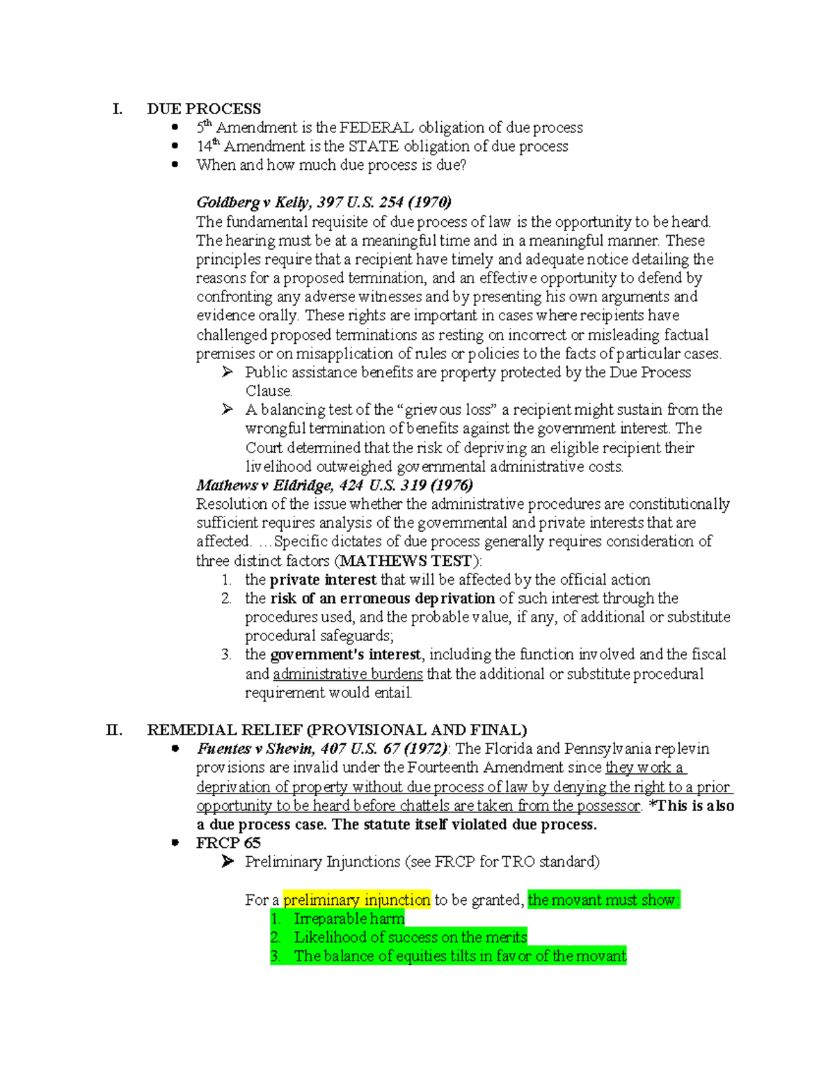 Civ Pro Attack Outline - Summary Civil Procedure I - I. DUE PROCESS 5 ...