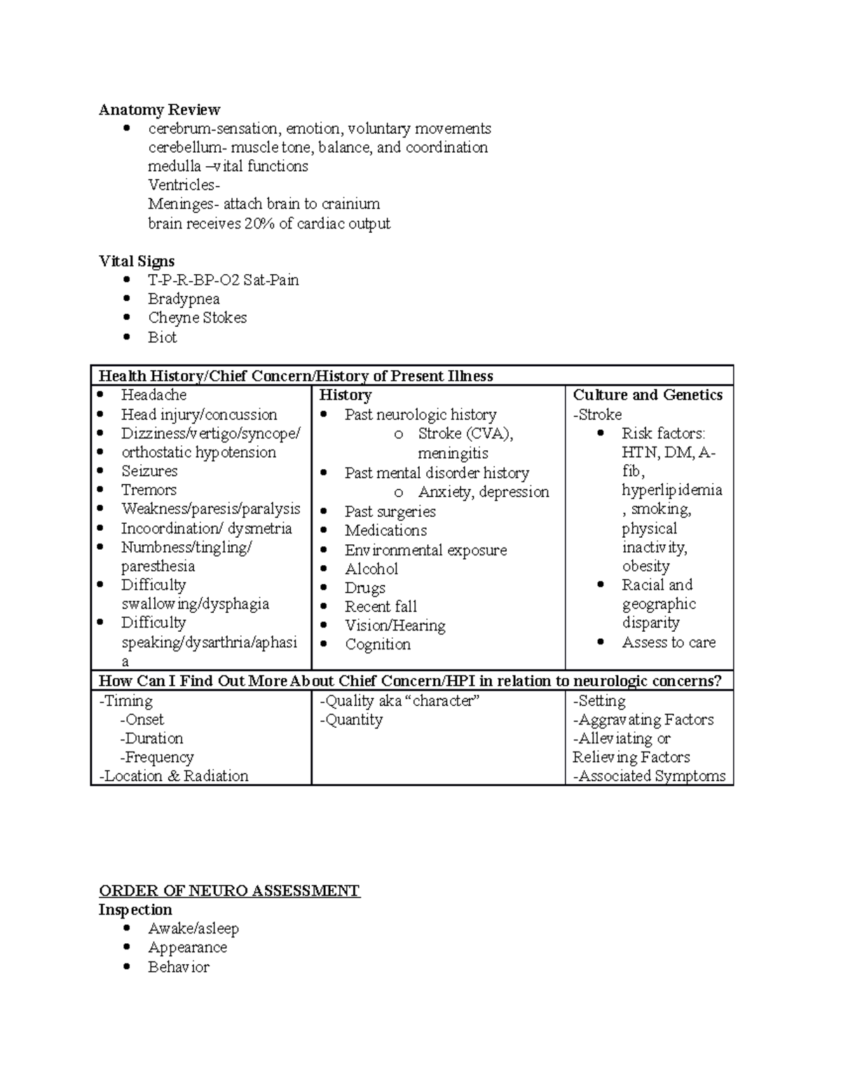 Neuro Lecture Notes - Anatomy Review cerebrum-sensation, emotion ...