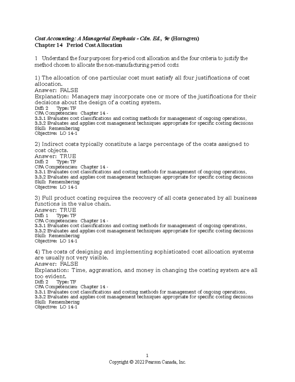 Chapter 15 - ACCT 3011 QC AND TRUE - Cost Accounting: A Managerial ...