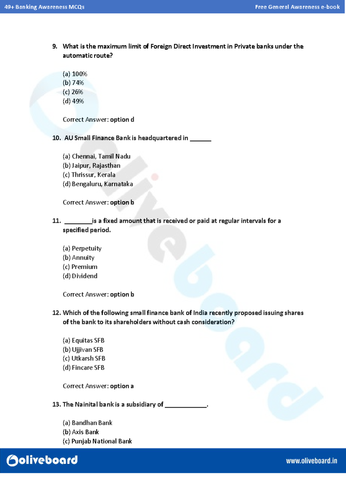 Banking MCQs 4-4 - Bank Practice - 4 9+ Banking Awareness MCQs Free ...