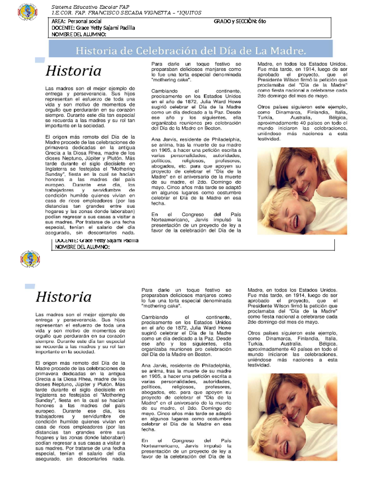 Actividad Historia DIA DE LA Madre - Comunicación Pedagógica - Sistema ...