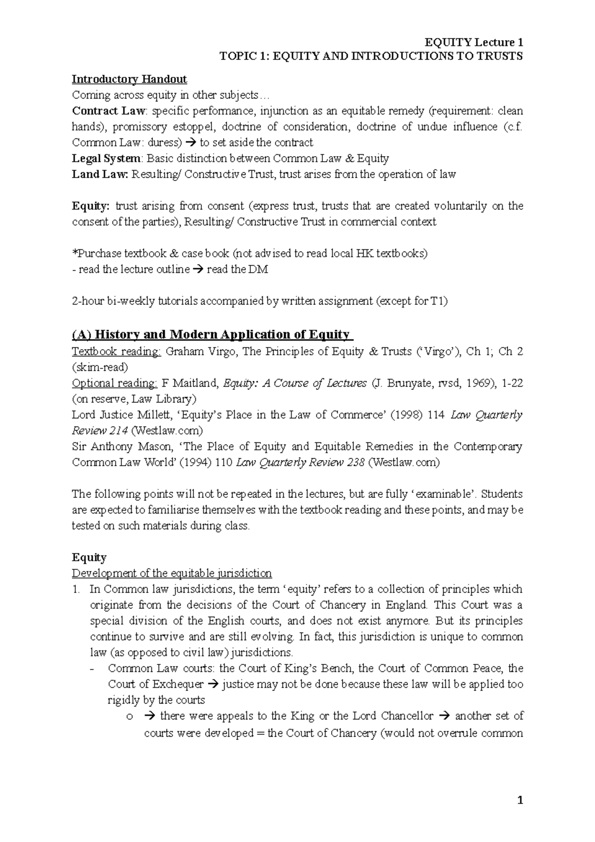 Equity Lecture Topic 1 - Introduction - EQUITY Lecture 1 TOPIC 1 ...