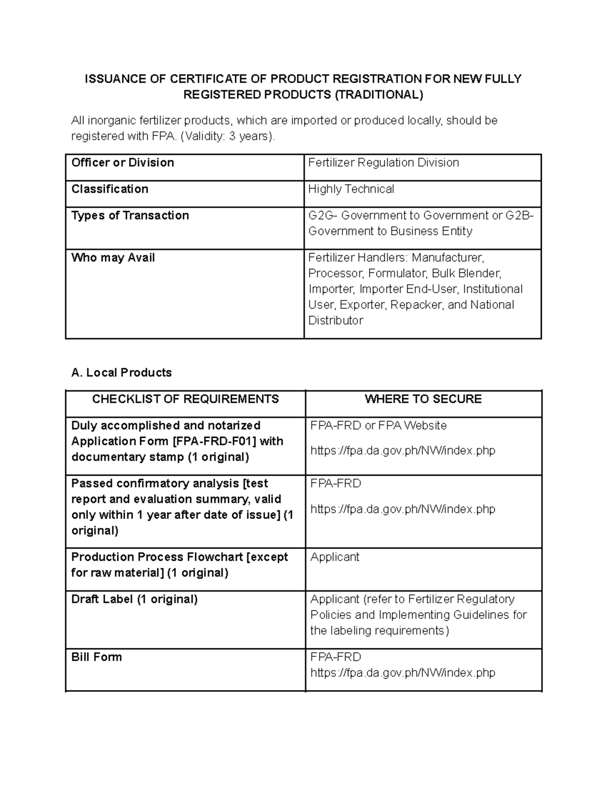 FPA Registration Process - ISSUANCE OF CERTIFICATE OF PRODUCT ...