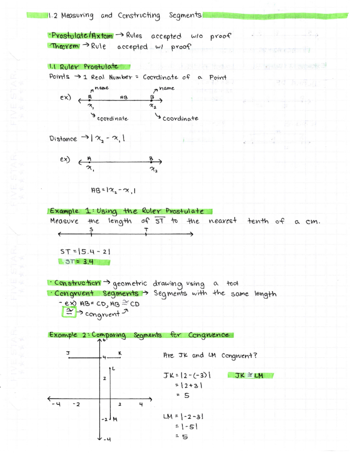 1.2 Measuring and Constructing Segments - Notes - Studocu