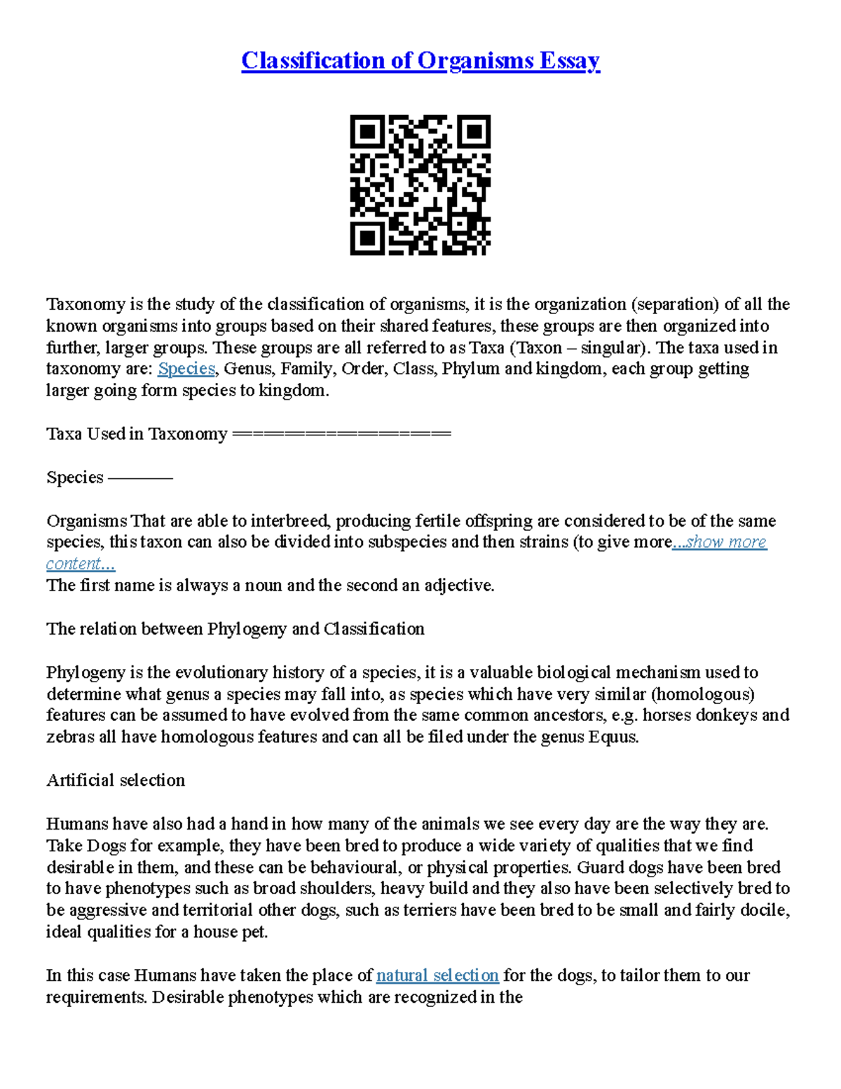 Good Topics For Classification Essays - Classification of Organisms ...
