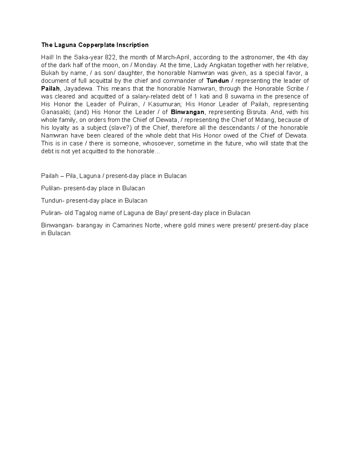 1 - history - The Laguna Copperplate Inscription Hail! In the Saka-year ...
