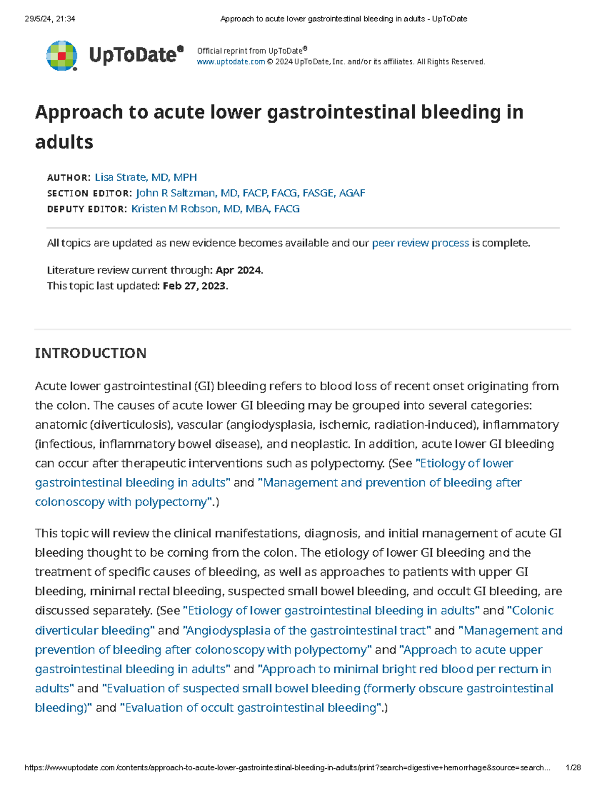Approach to acute lower gastrointestinal bleeding in adults - Up To ...