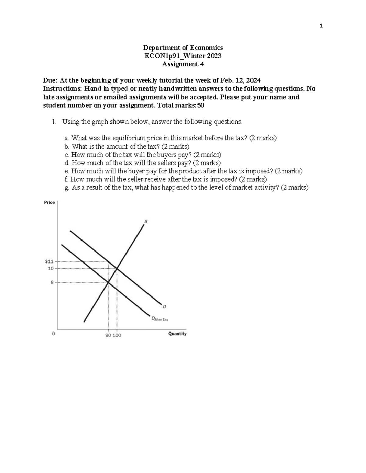 ECON 1P91 Assignment 4 - Department of Economics ECON1p91_Winter 2023 ...
