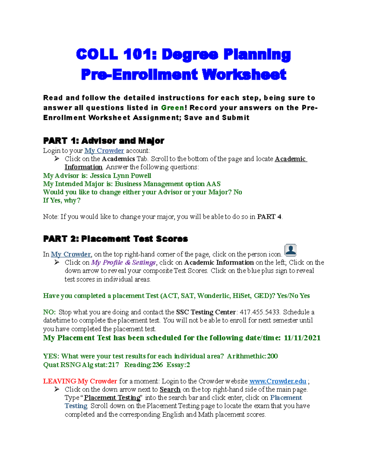 DP 3 Pre-Enrollment Worksheet 20-21 - COLL 101: Degree Planning Pre ...