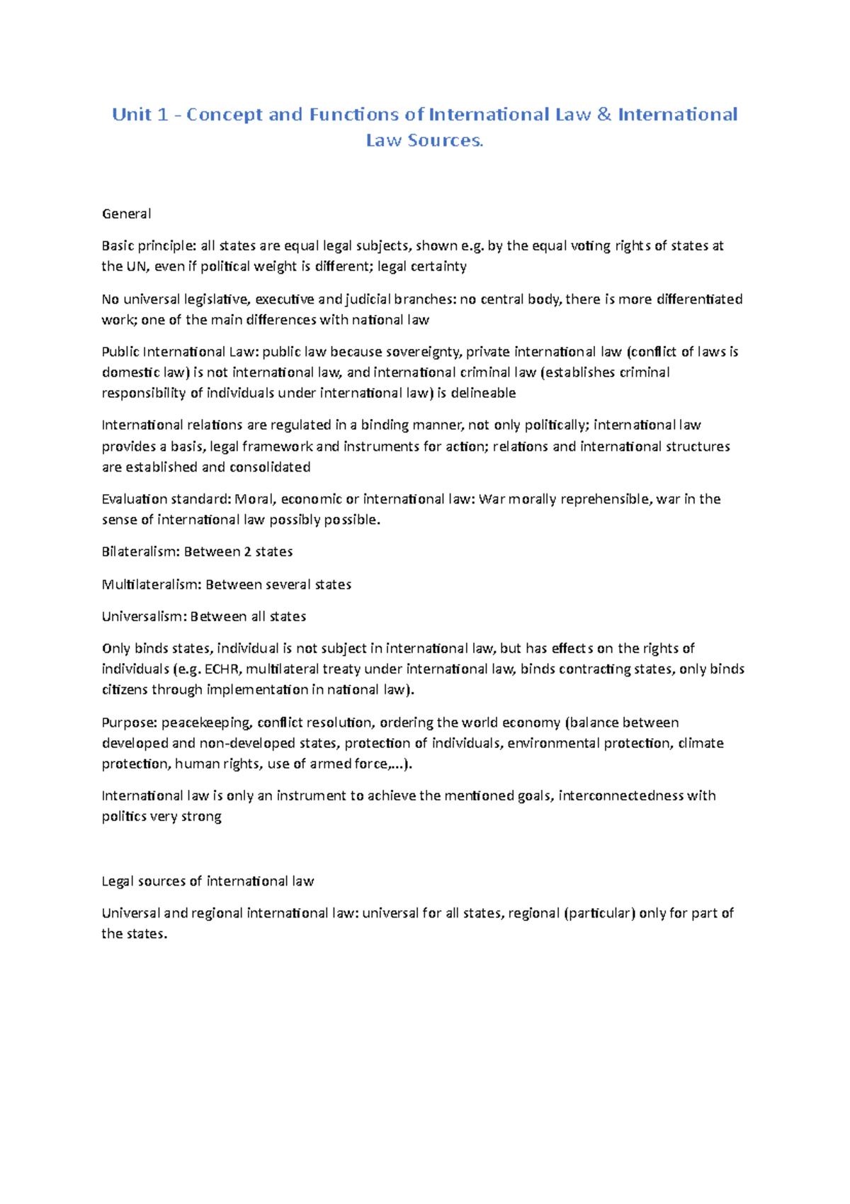 Unit 1 - Unit 1 - Unit 1 - Concept and Functions of International Law ...