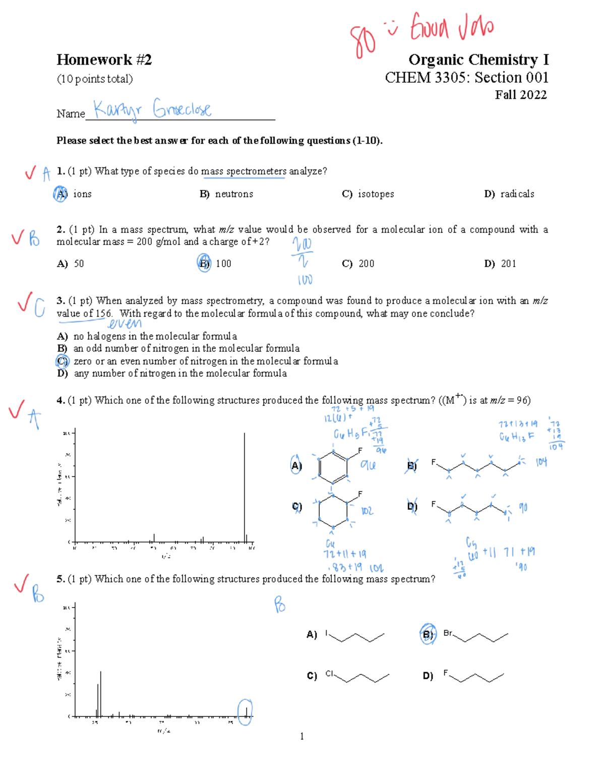 Homework 2 Fall 2022 - 1 Homework #2 Organic Chemistry I (10 points ...