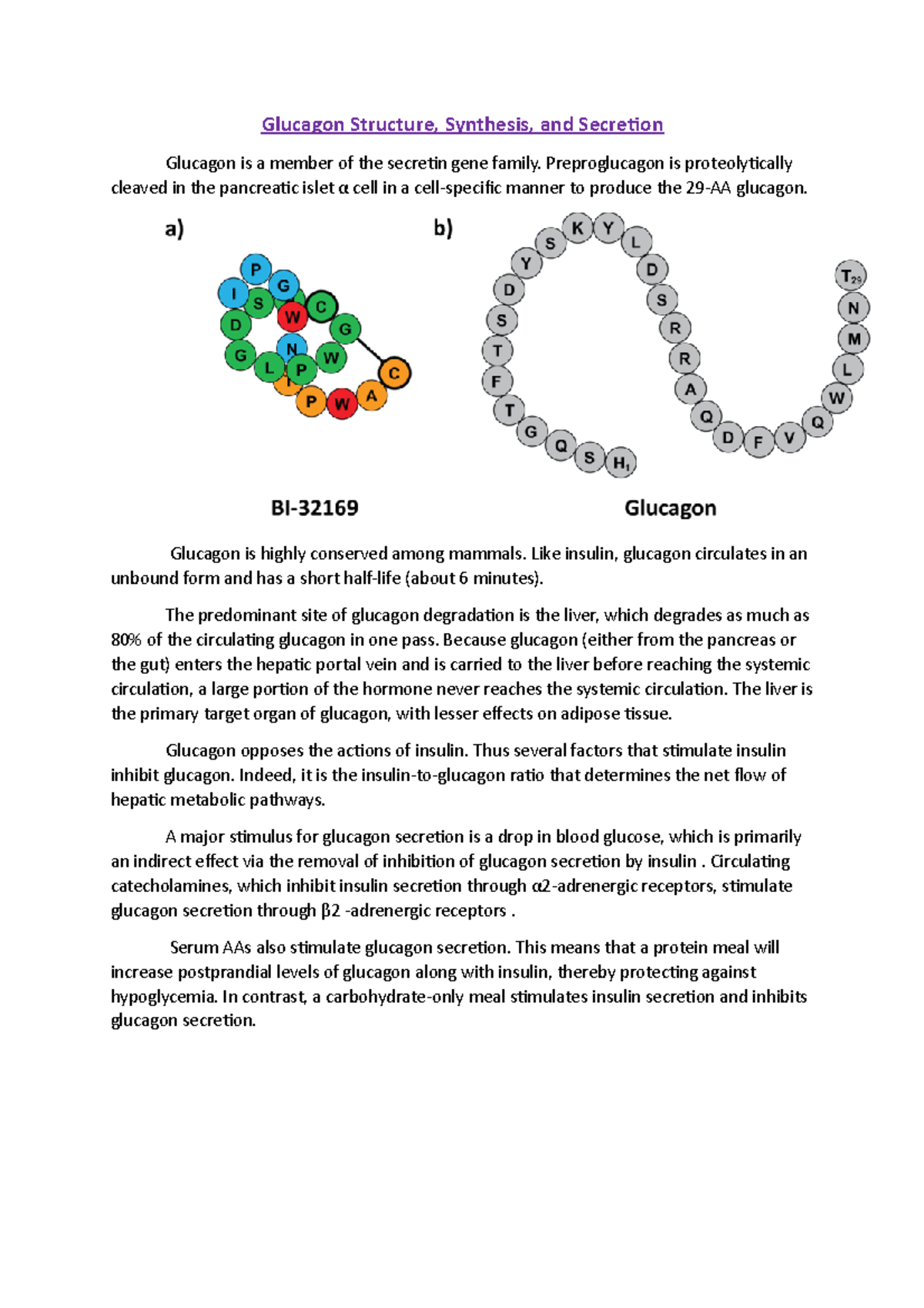 Glucagon Structure - Preproglucagon is proteolytically cleaved in the ...