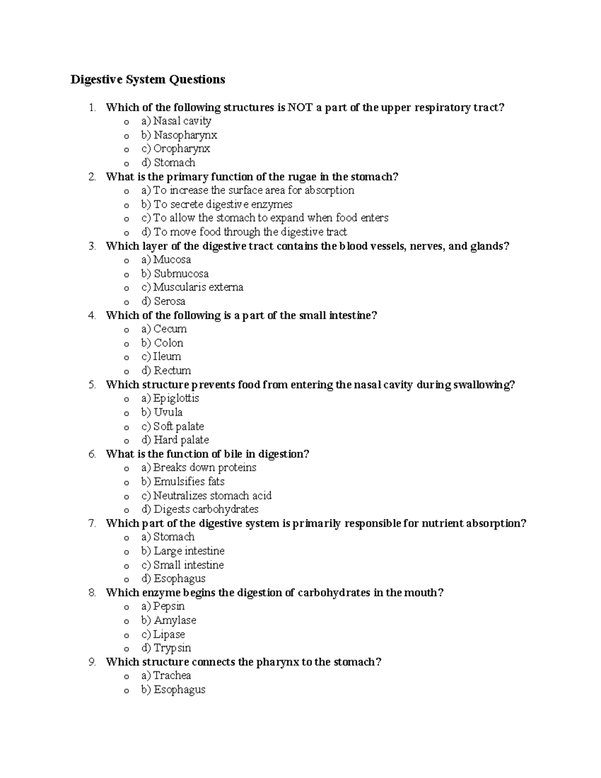 Anatomy and Physiology - Digestive system - Digestive System Questions ...