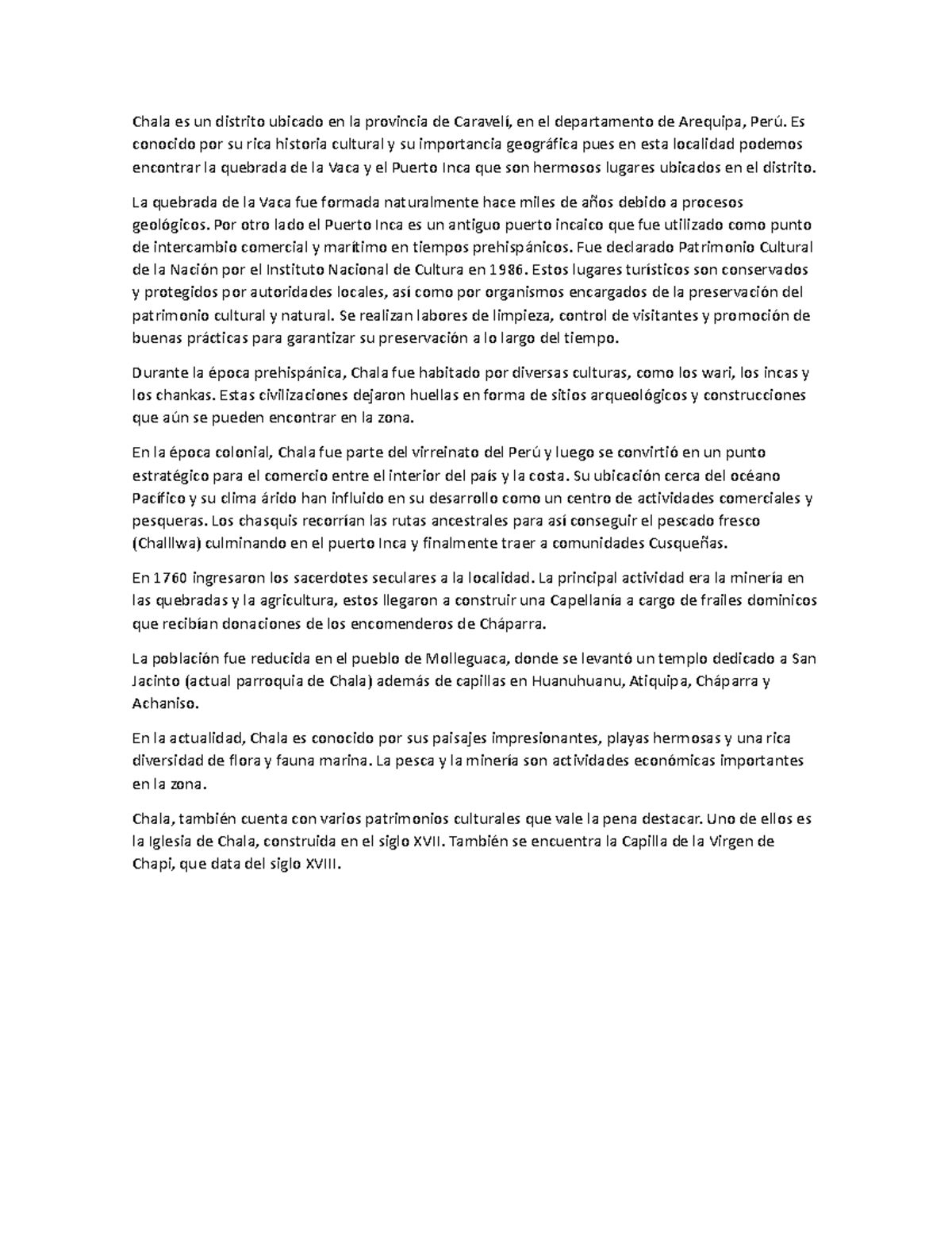 Historia y cultura de Chala - Chala es un distrito ubicado en la ...