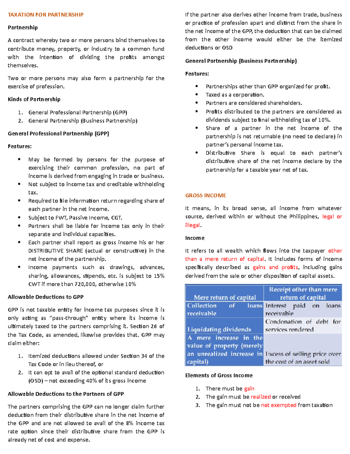 MID-TAX - papasa yan - TAXATION FOR PARTNERSHIP Partnership A contract ...
