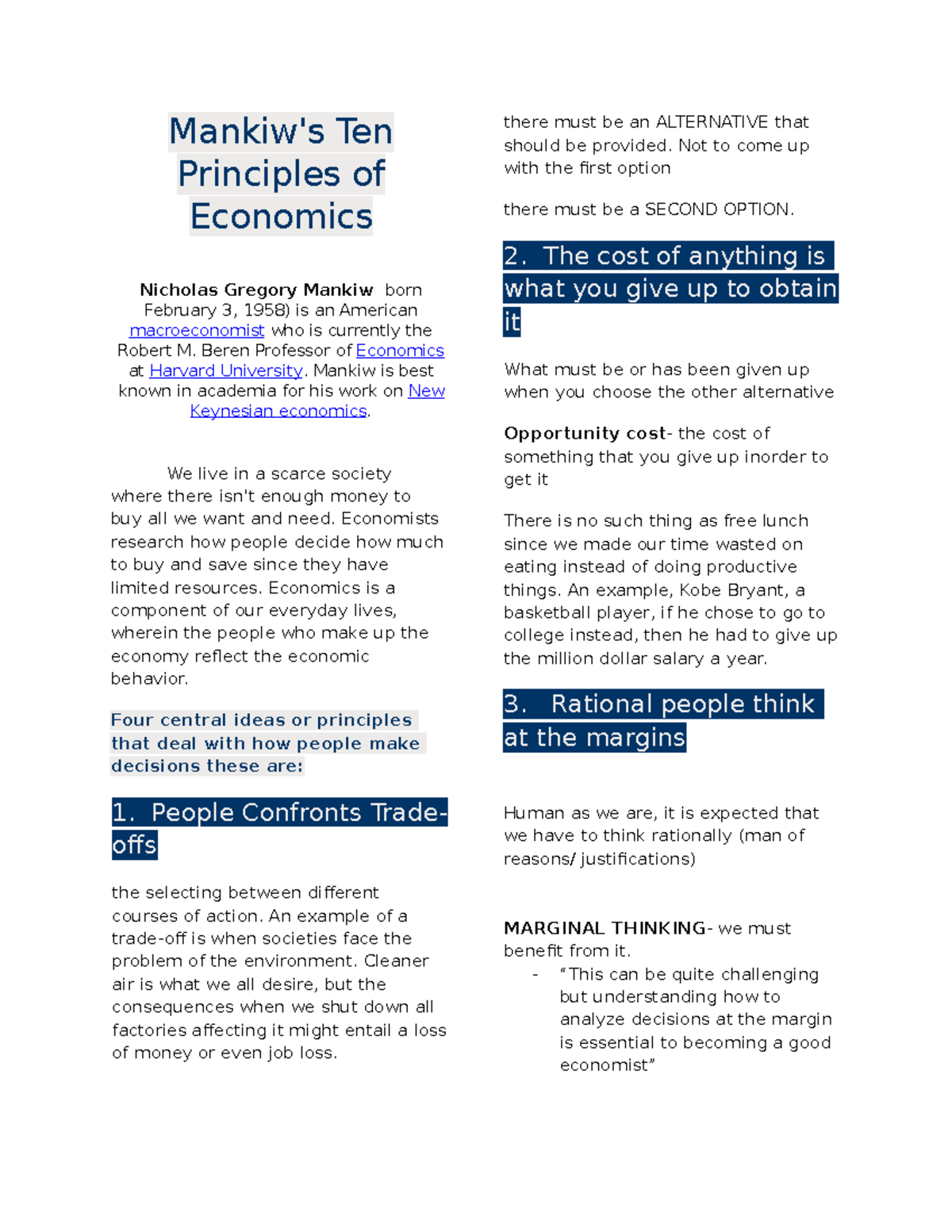 Managerial Economics 123456 - Mankiw's Ten Principles of Economics ...