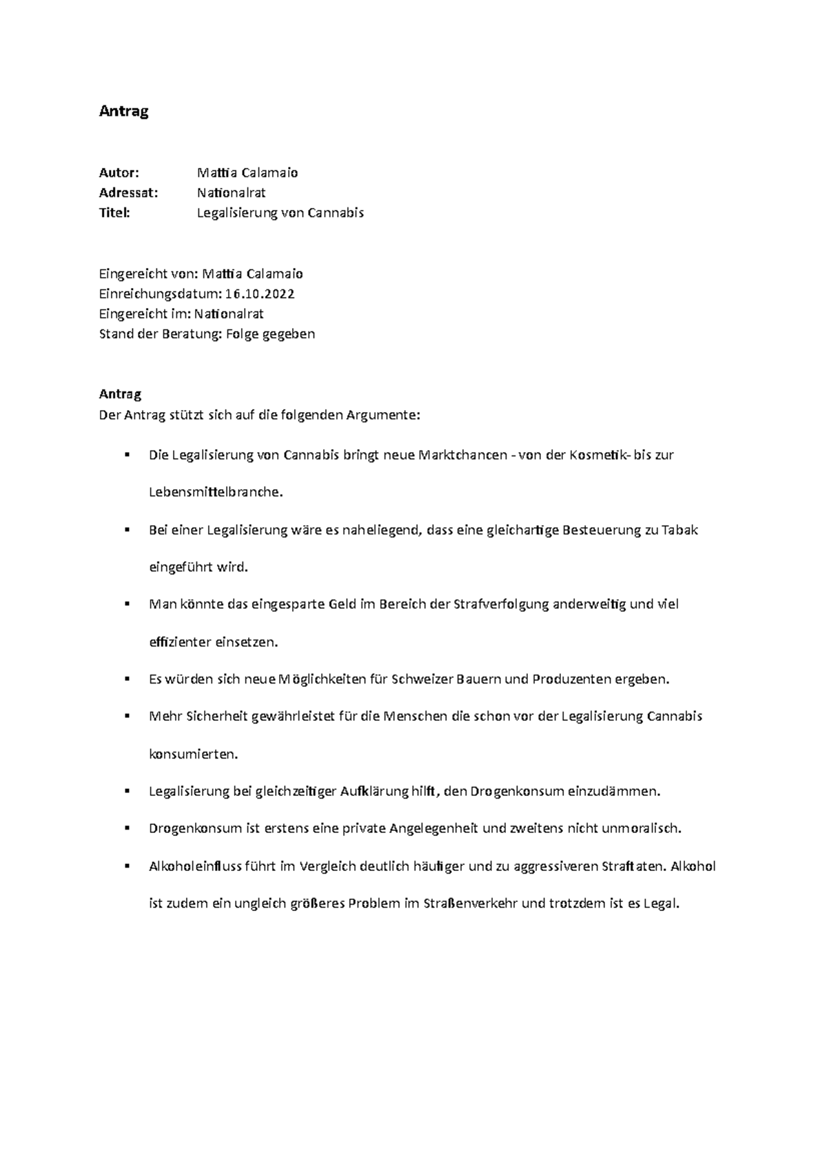 Antrag Deutsch 1 - Antrag Autor: Mattia Calamaio Adressat: Nationalrat ...