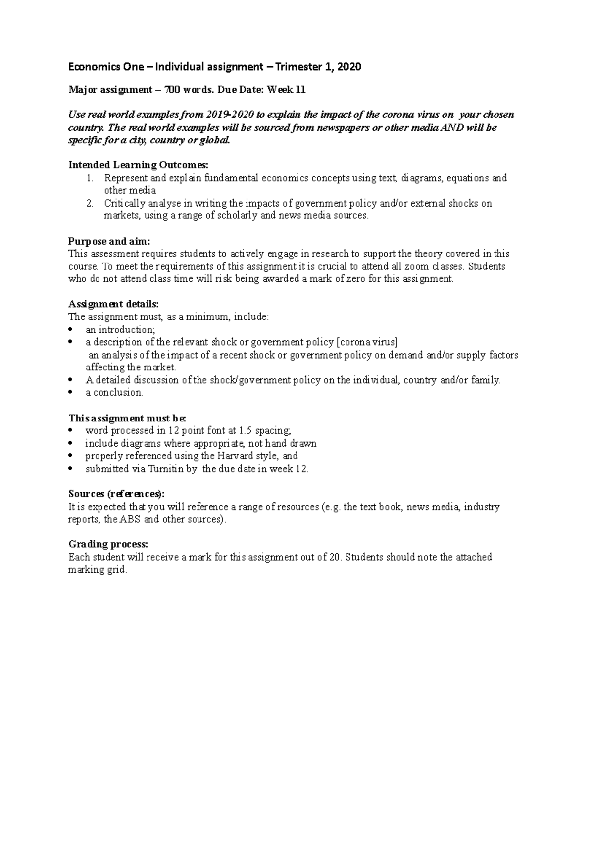 Assignment - Bert Jackson - Economics One – Individual assignment – Trimester 1, 2020 Major ...
