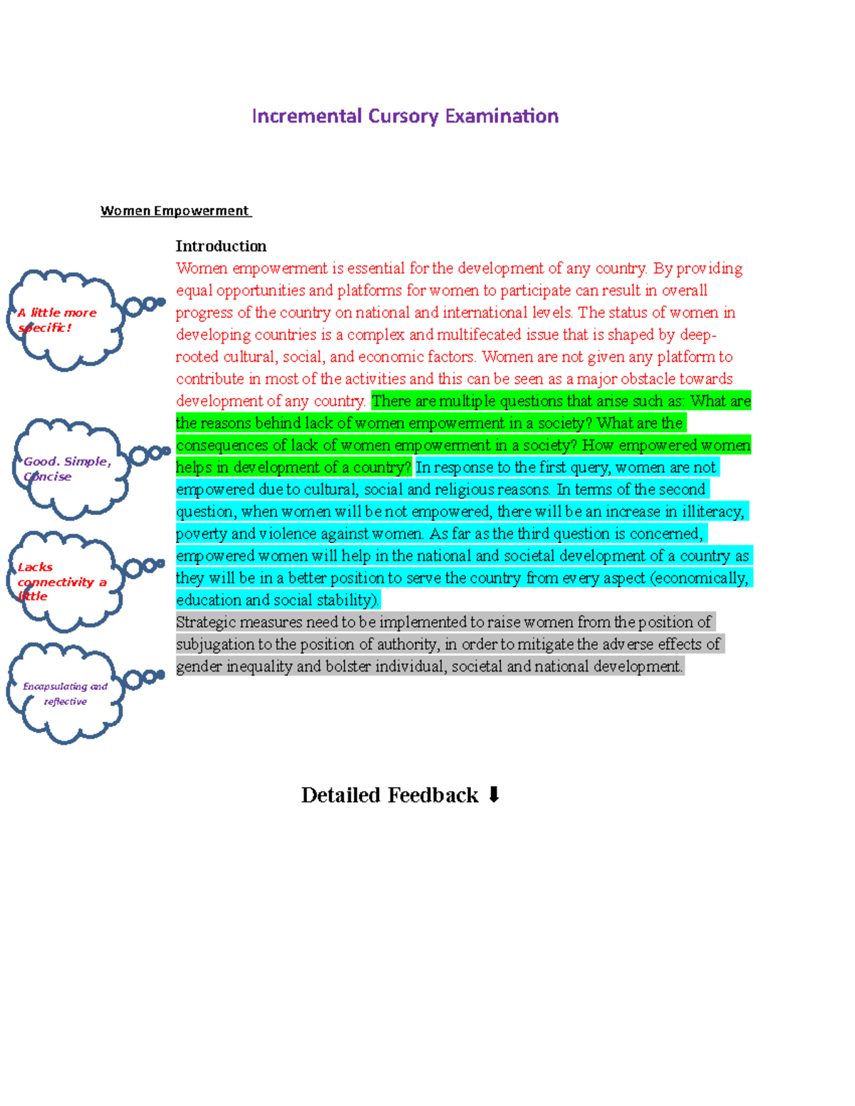 Anum Evaluation 3 - evaluated essay for students - Incremental Cursory ...