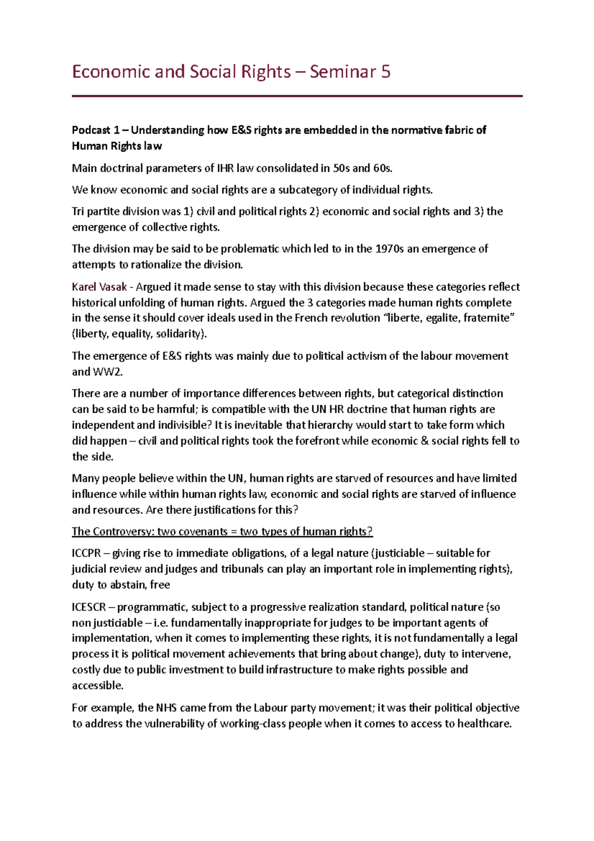 Economic and Social Rights: Seminar 5 - LS401P - Abdn - Studocu
