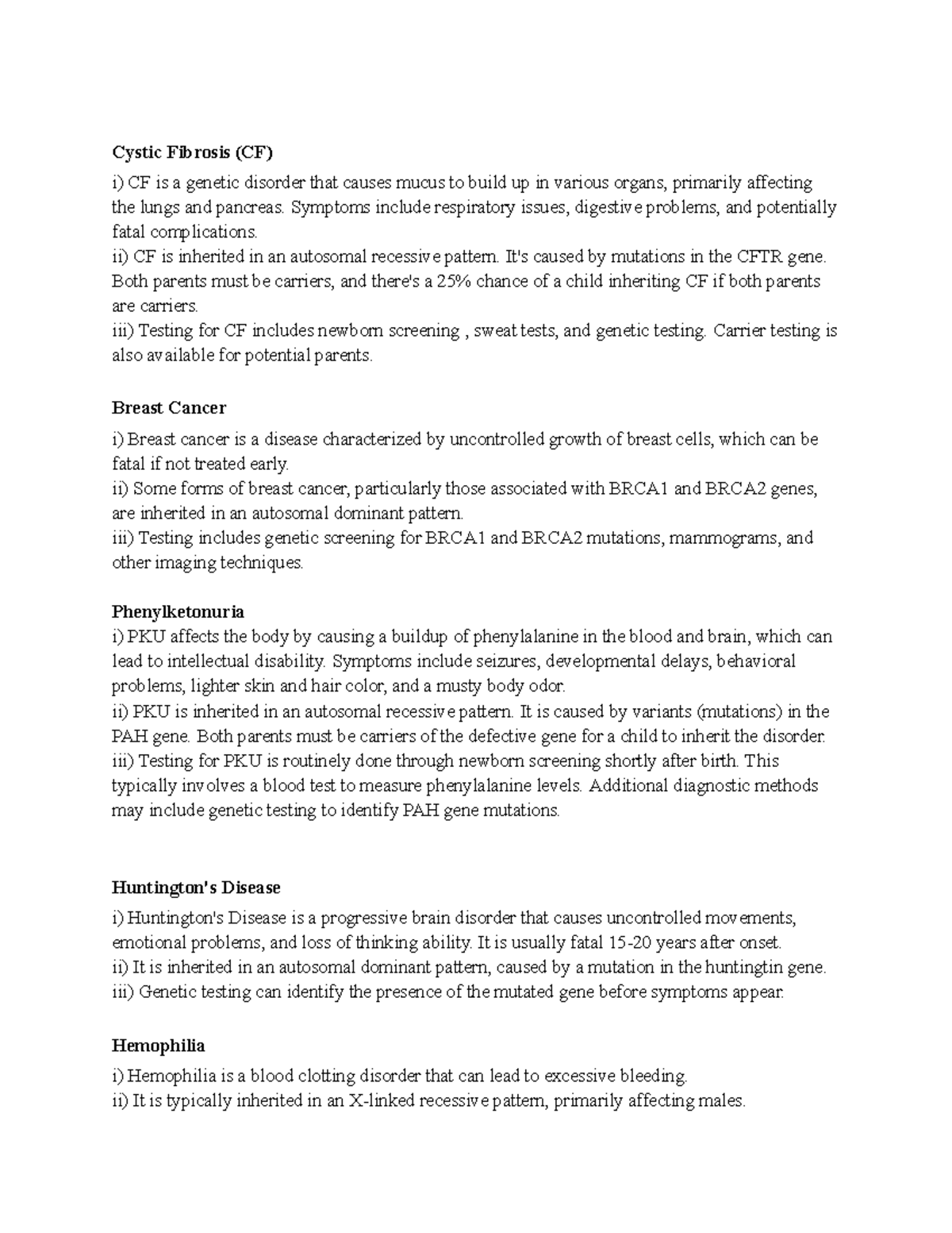 Genetic Disorders and Technologies- Notes Assignment - Cystic Fibrosis ...