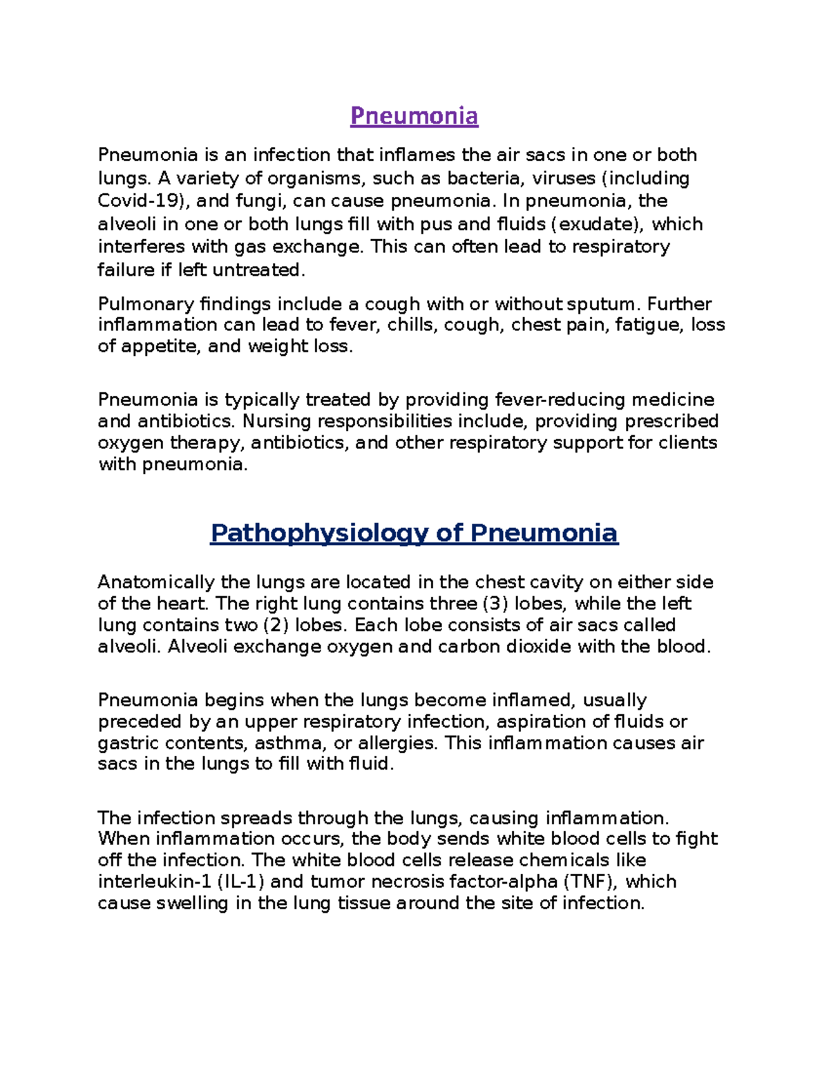 Pneumonia Lecture - Pneumonia Pneumonia is an infection that inflames ...