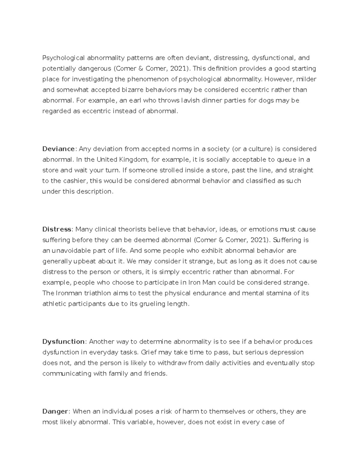 Topic 1 DQ 1 - Discussion question - Psychological abnormality patterns ...