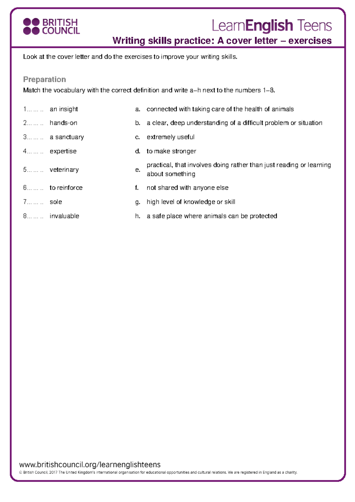 A cover letter - exercises - Look at the cover letter and do the ...