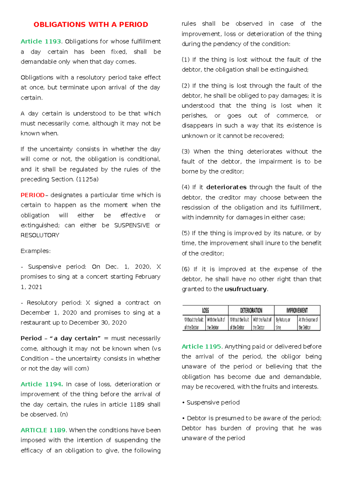 LAW- Midterms - Summary - OBLIGATIONS WITH A PERIOD Article 1193 ...